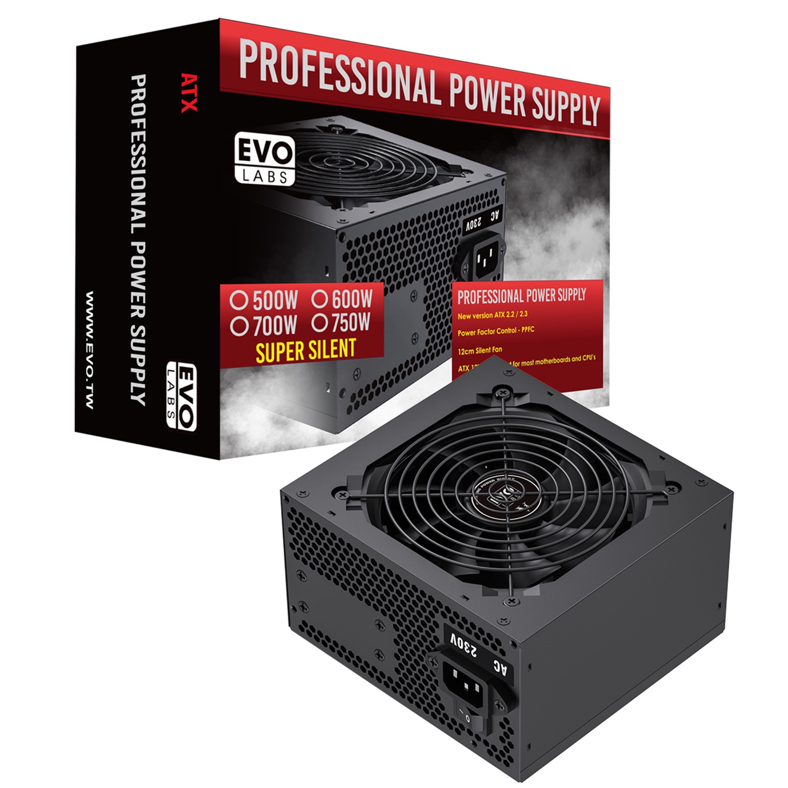 EVO LABS BR600-12BL 600W PSU,120mm Black Silent Fan with Improved Ventilation, Non Modular, High ...